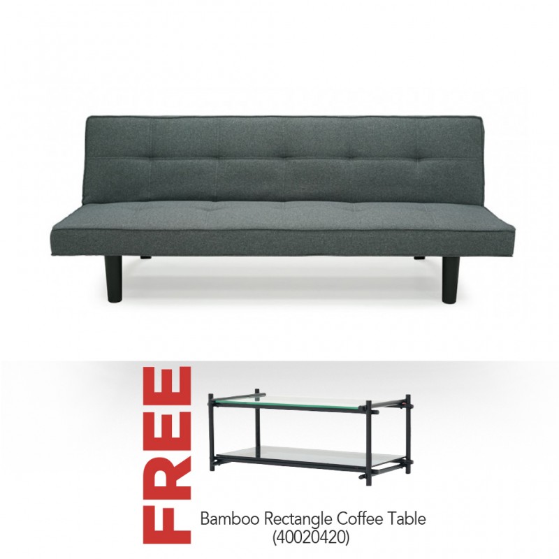 Helena Sofa Bed Dark Grey Fabric & Free Bamboo Rectangular Coffee Table / Glass Top