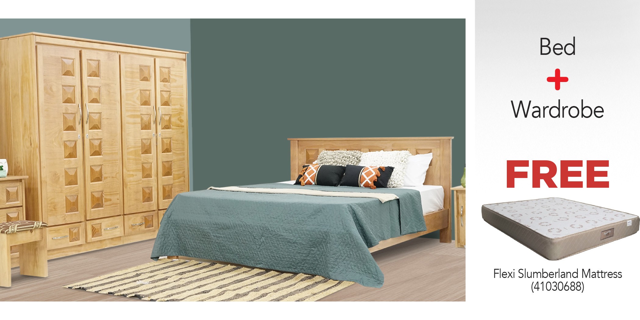 Sky Bed & Wardrobe + Free Slumberland Flexi Queen 160x200 cm ...