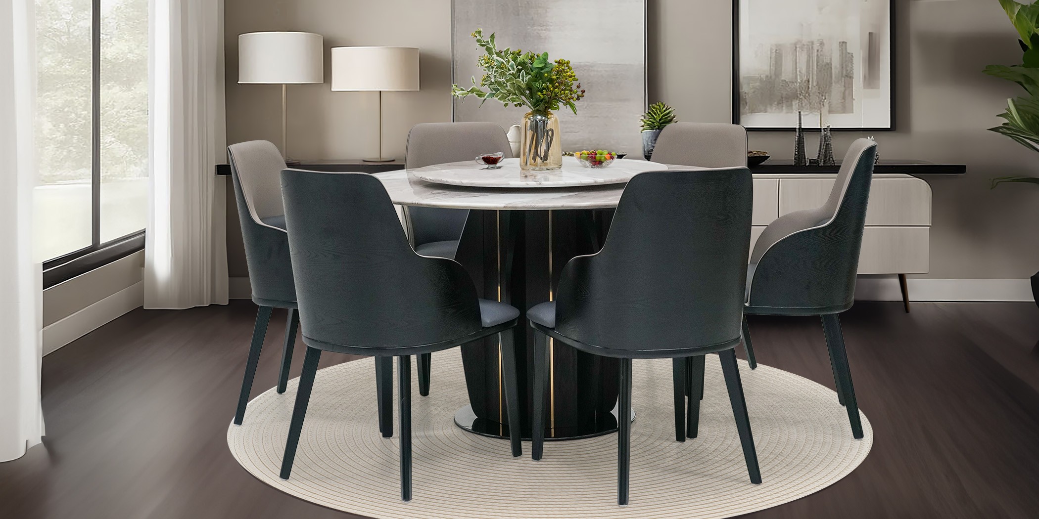 Leticia Round Table and 6 Chairs Stone Material