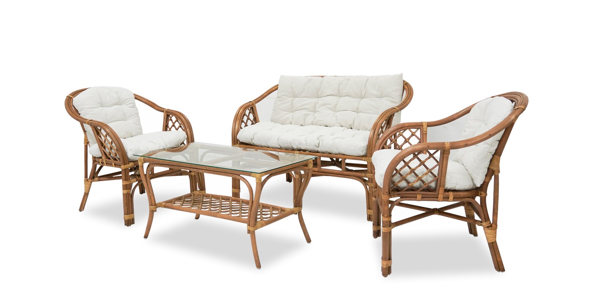 Marcos Sofa 2+1+1 With Coffee Table Honey Rattan