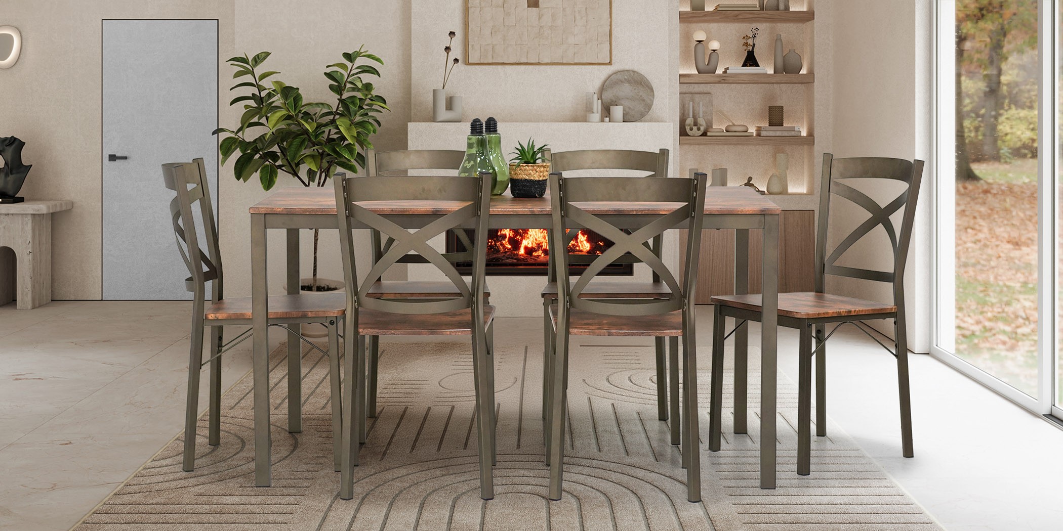 Nion Table and 6 Chairs Metal/MDF