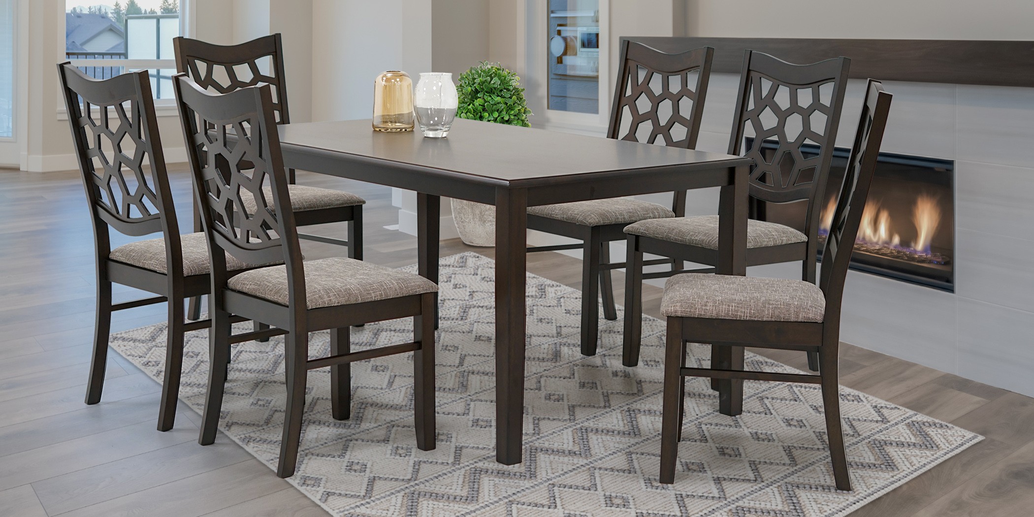 Ranger Table and 6 Chairs D.Walnut Rubberwood