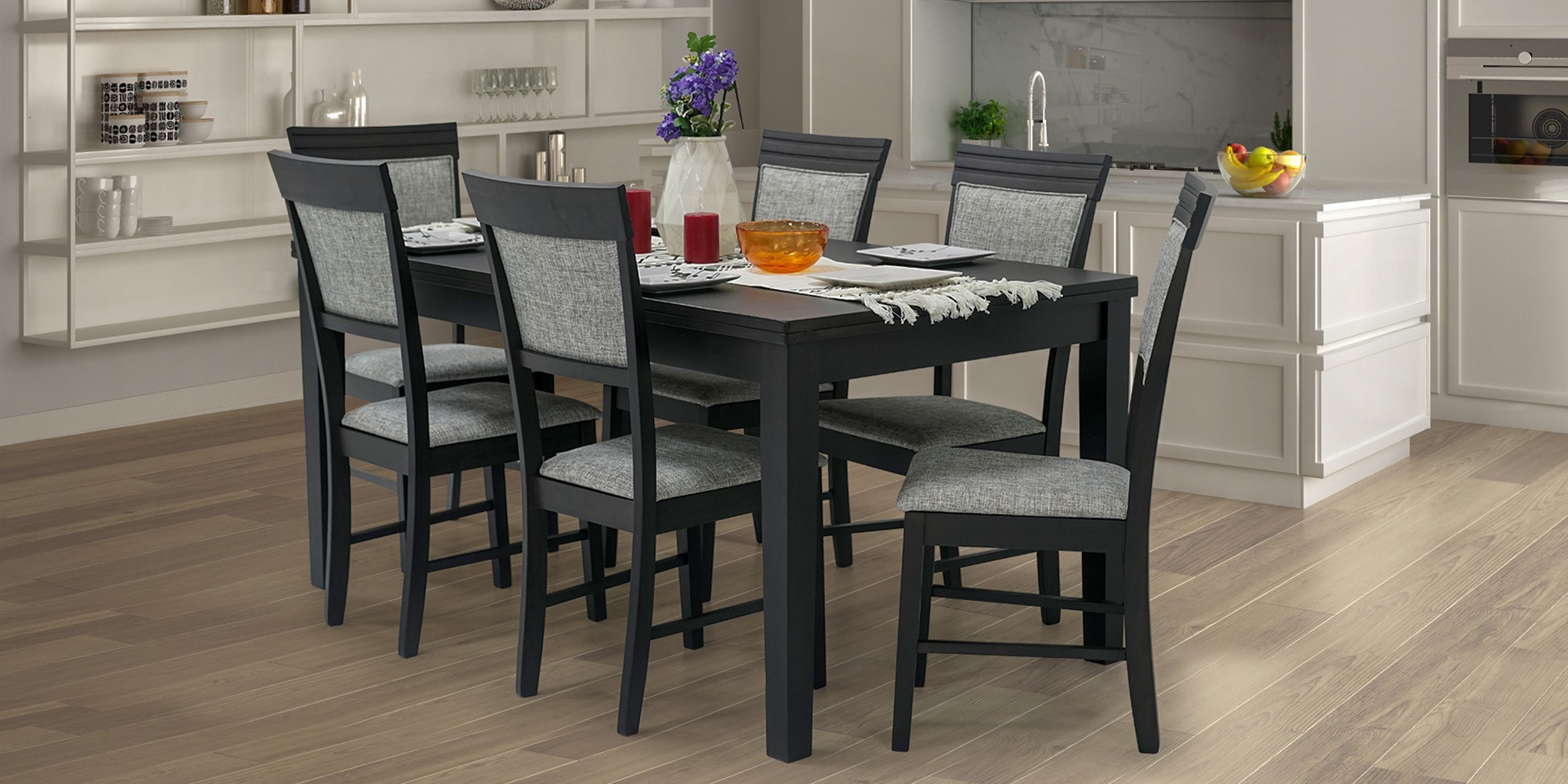 Caleb Table and 6 Chairs Expresso Color Rubberwood