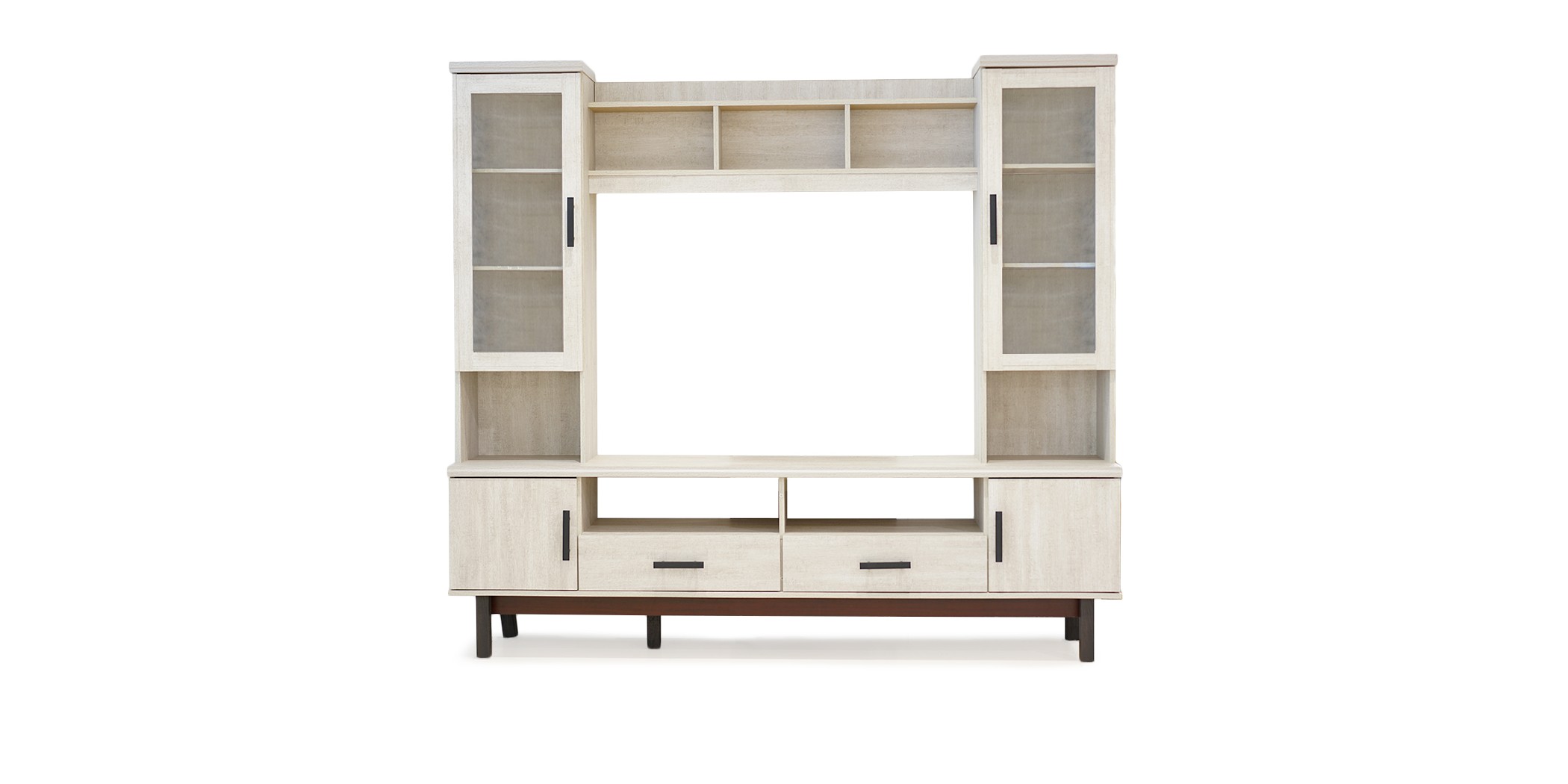 Romeo High TV Cabinet White Wash/Ebony Oak