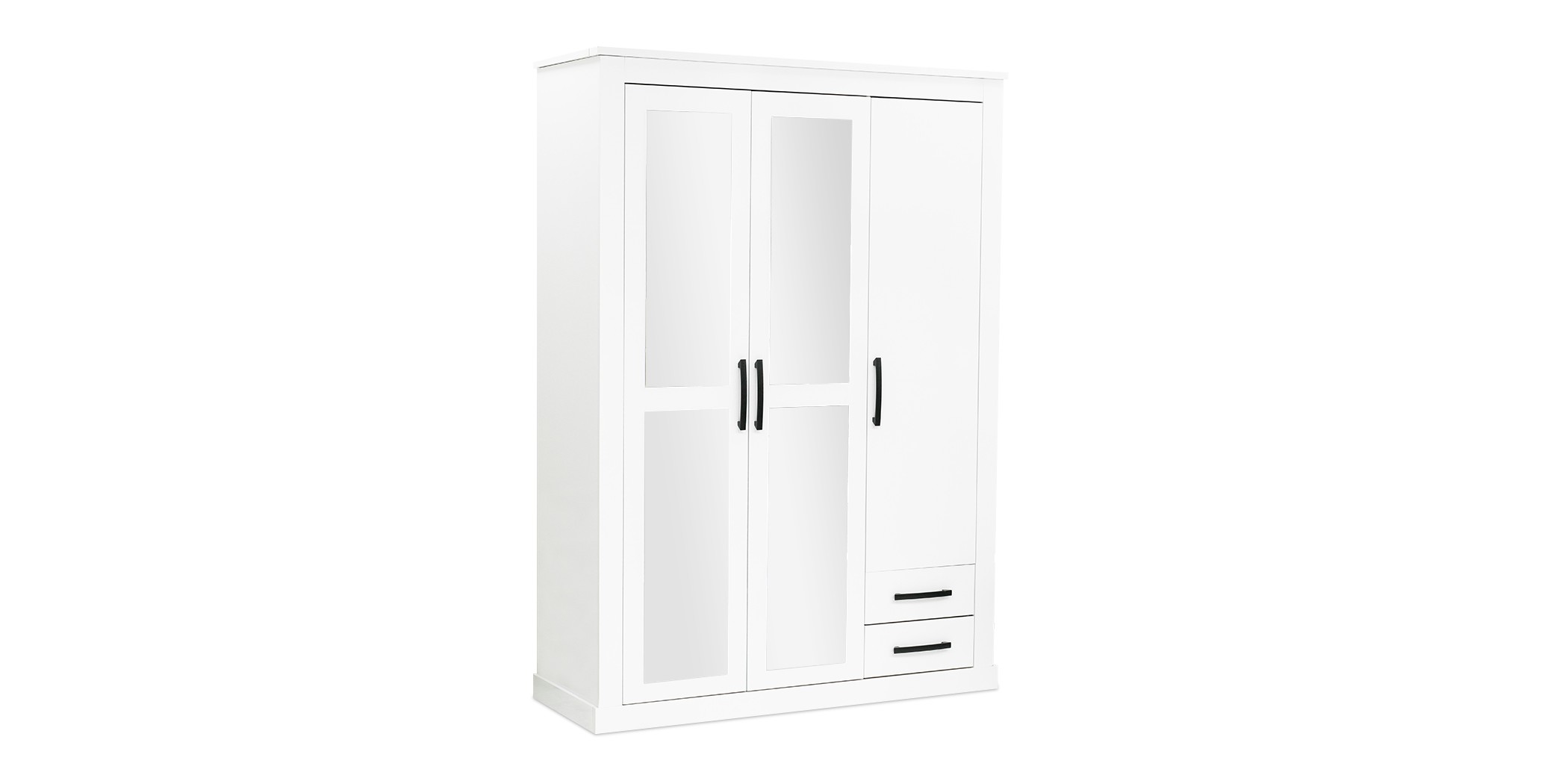 Rustic Wardrobe 3 Doors White Color With Mirror