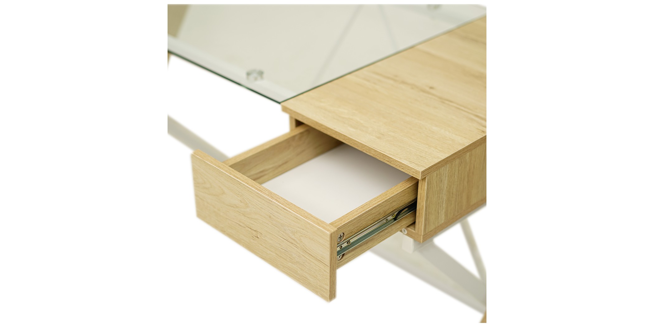 Touran Office Desk Transparent Top & Oak Legs