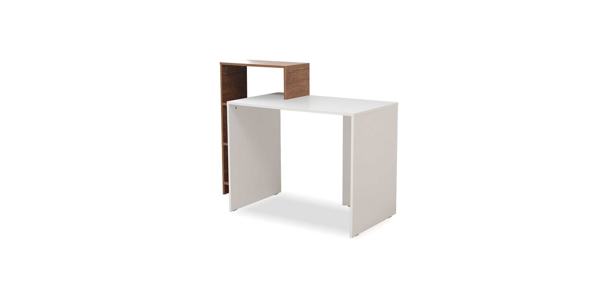 Althea Office Table With Side Shelf White & Opera Walnut