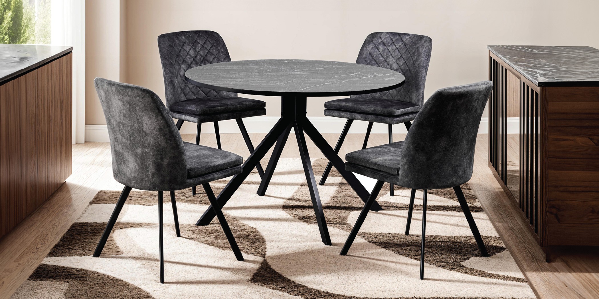 Ezra Round Table And 4 Chairs Grey