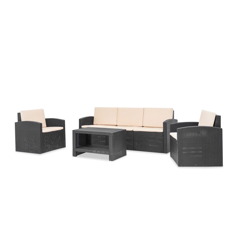 Sofia Sofa Set 3+1+1 With Coffee Table Black & Beige