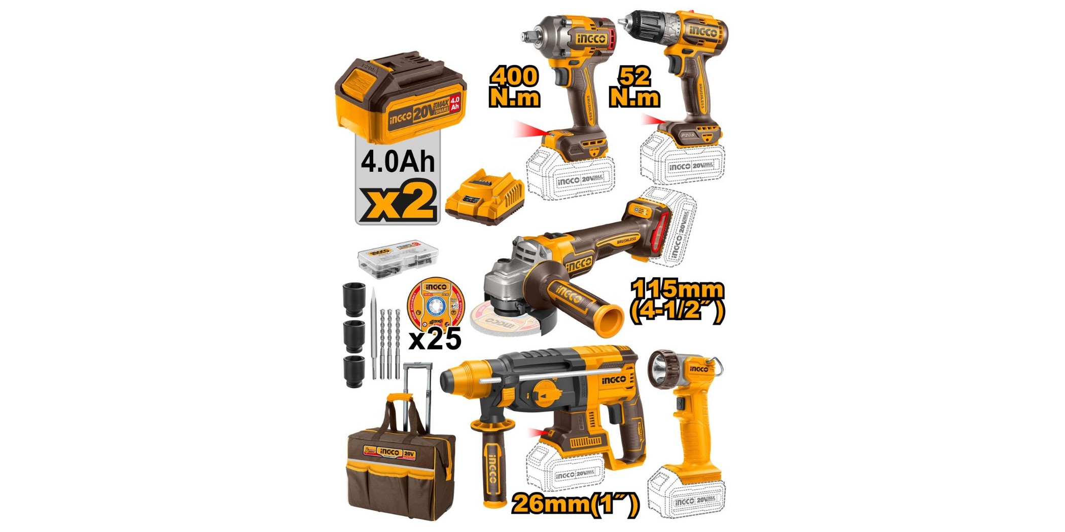 Ingco CKLI2058 Industrial Combo Kit