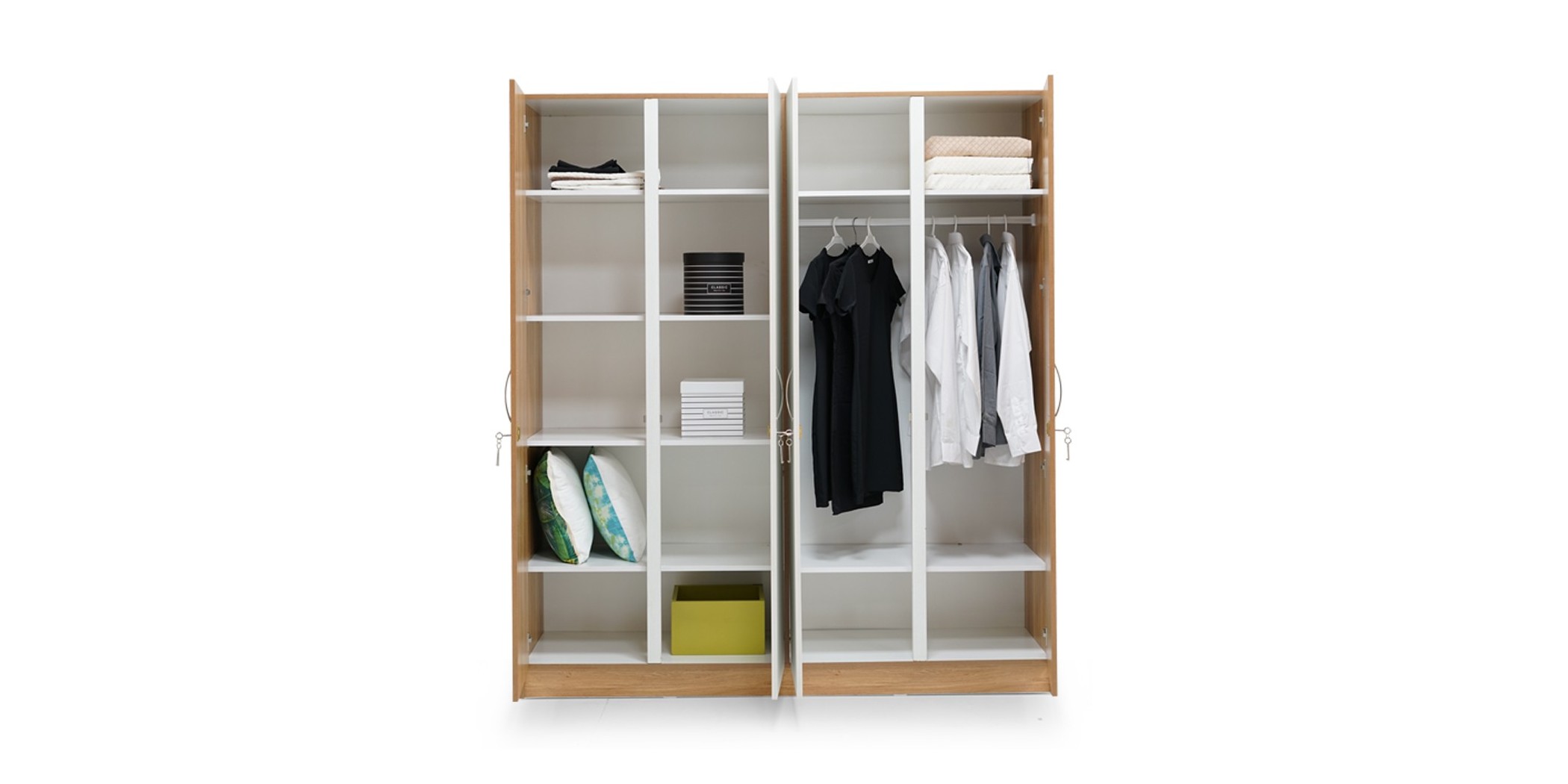 Tessa Wardrobe 4 Doors MDF Off White & Able Oak