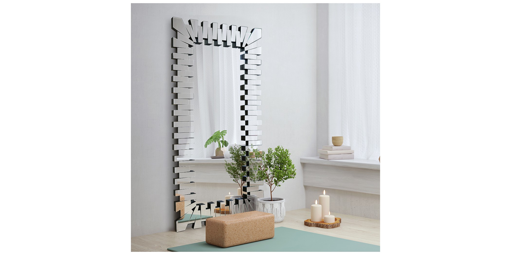 Floor Mirror in MDF Silver Finish W90x H180 cm JC-MN212