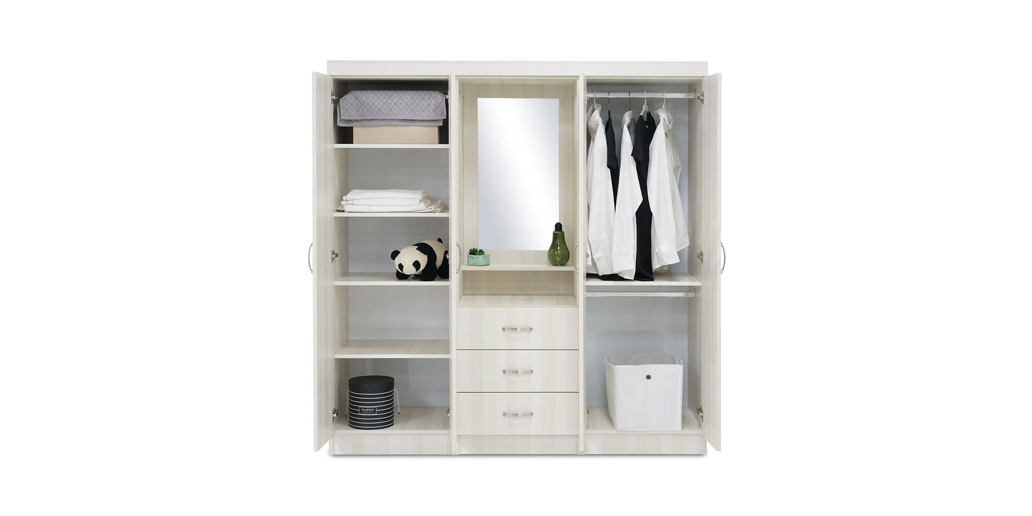 Inicio Wardrobe 4 Doors White Ash in Melamine MDF