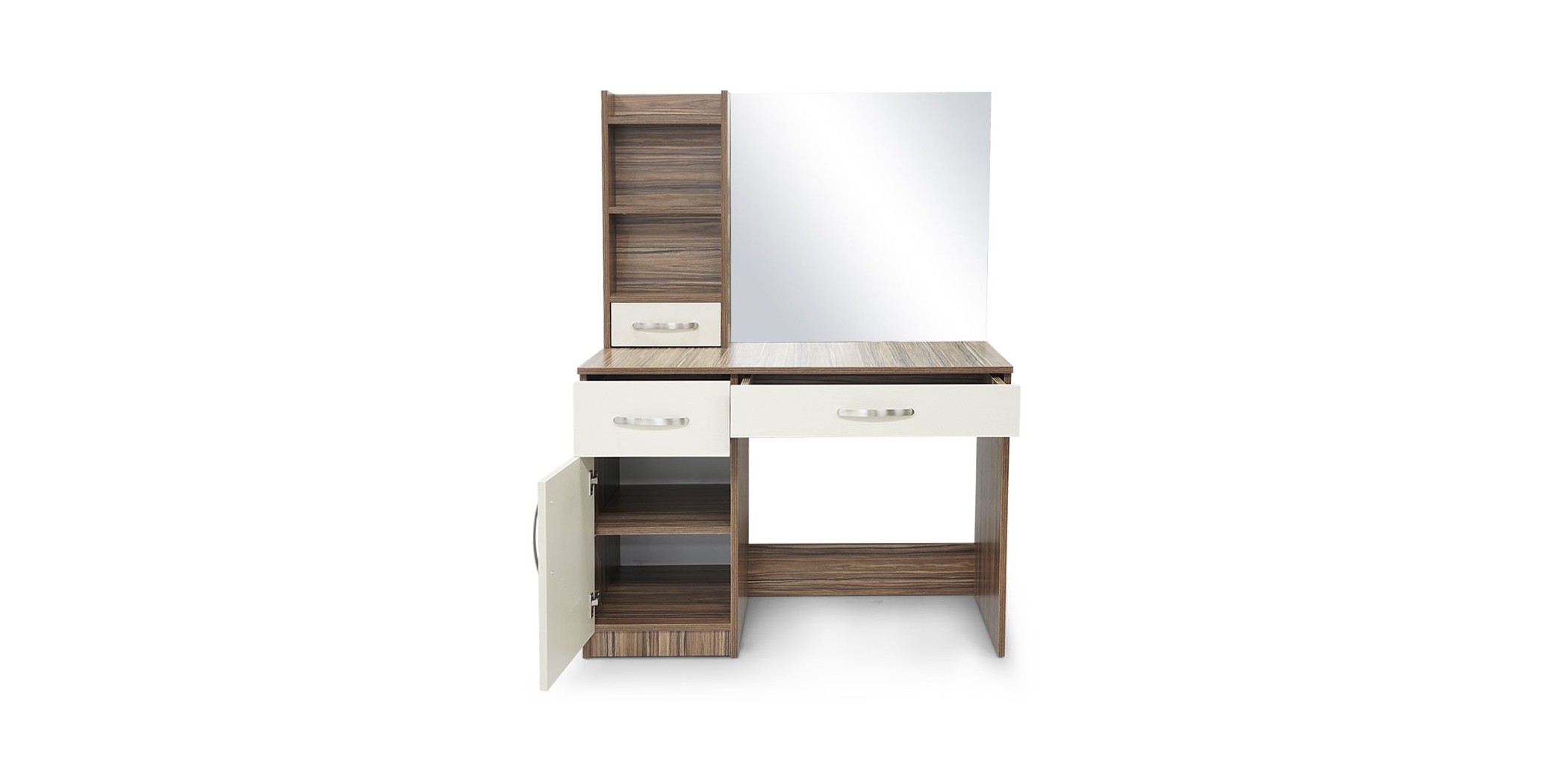 Bellinzona Dressing Table & Pouf in Melamine MDF Brown & Off White
