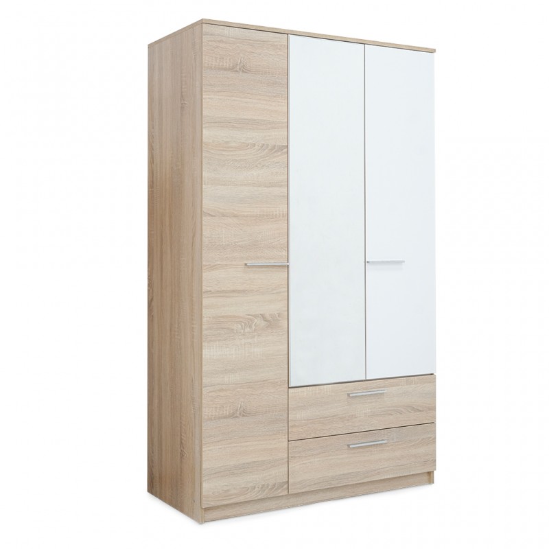 Plus Wardrobe With 3 Doors, Mirror & 2 Drawers Sonoma/Diamond White