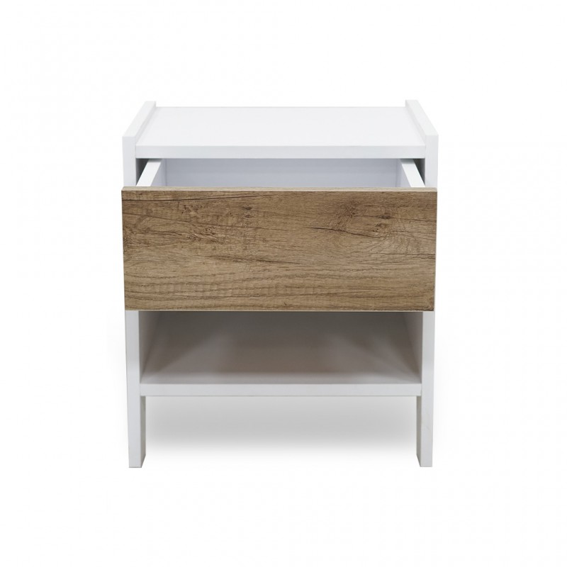 Arte Bed Side Table In Melamine MDF Wash Oak & White