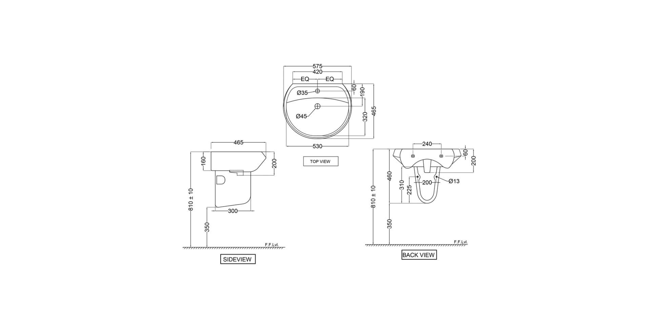 Jaquar Solo Wall Hung Basin SLS-WHT-6801 + SLS-WHT-6305