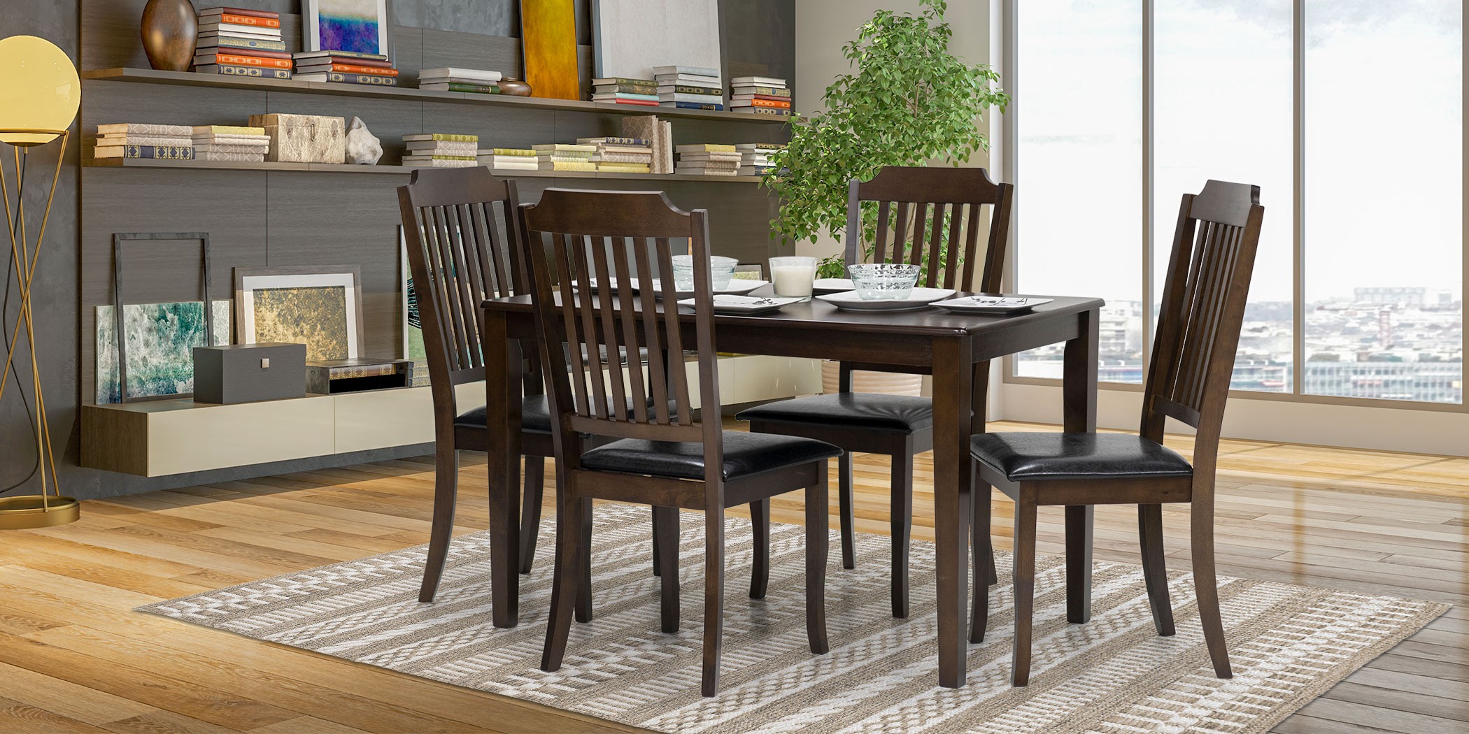 Grace Table and 4 Chairs Dirty Oak & PU Black