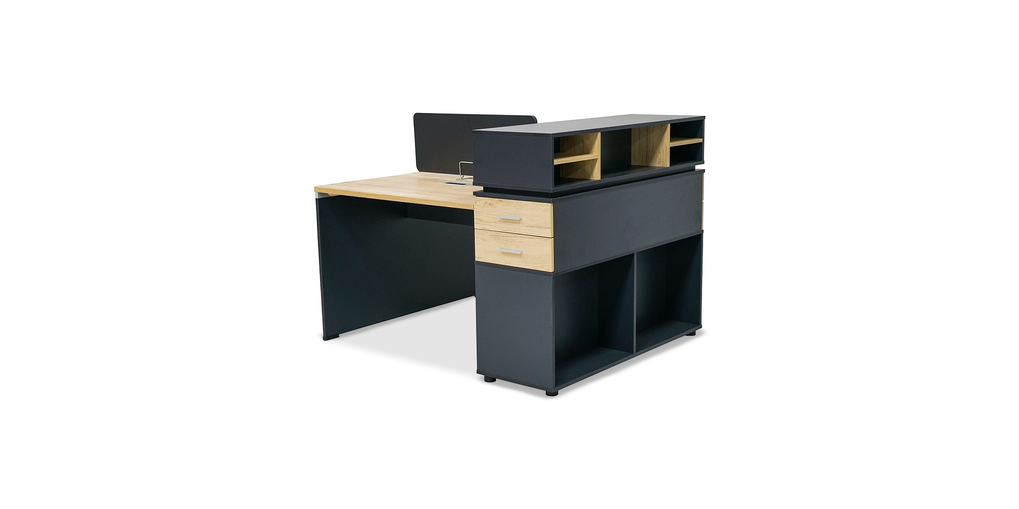 Stellar Trollius Workstation 2 Seater Light Oak & Dark Grey