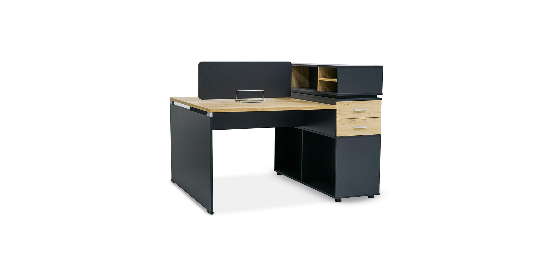 Stellar Trollius Workstation 2 Seater Light Oak & Dark Grey