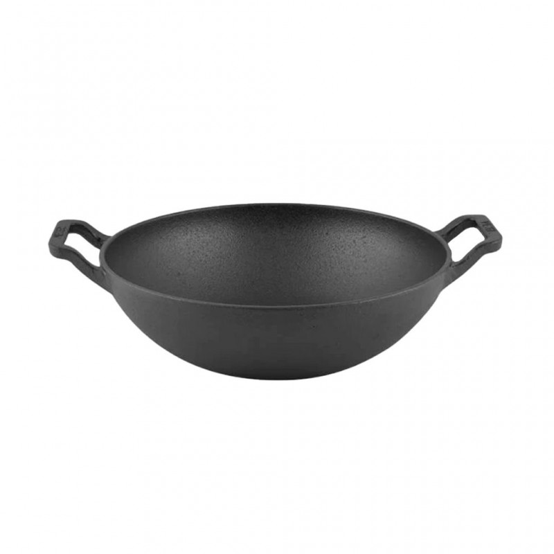 Meyer 48186 Pre-Seasoned Cast Iron 30cm Blk Kadai With Glass Lid