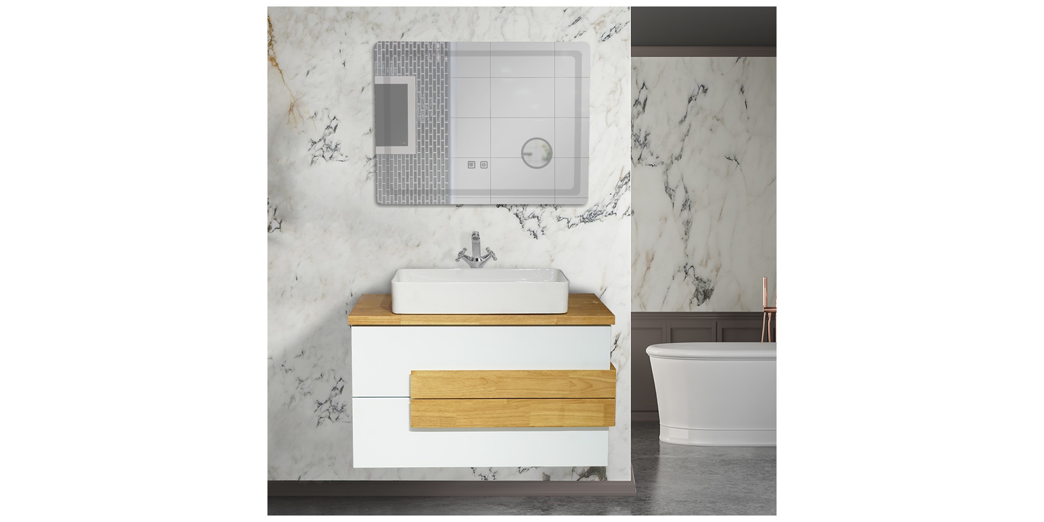Bathroom Furniture Narkis Porcher W90 White Bassin 8442 & Mirror AL301