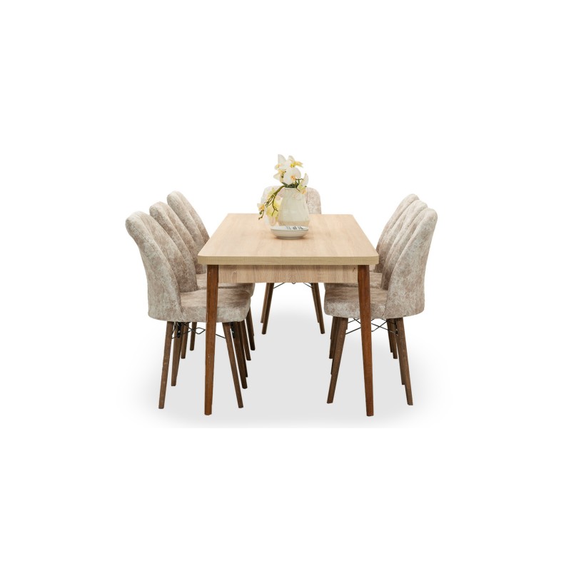 Miray Table & 8 Chairs Light Brown Fabric