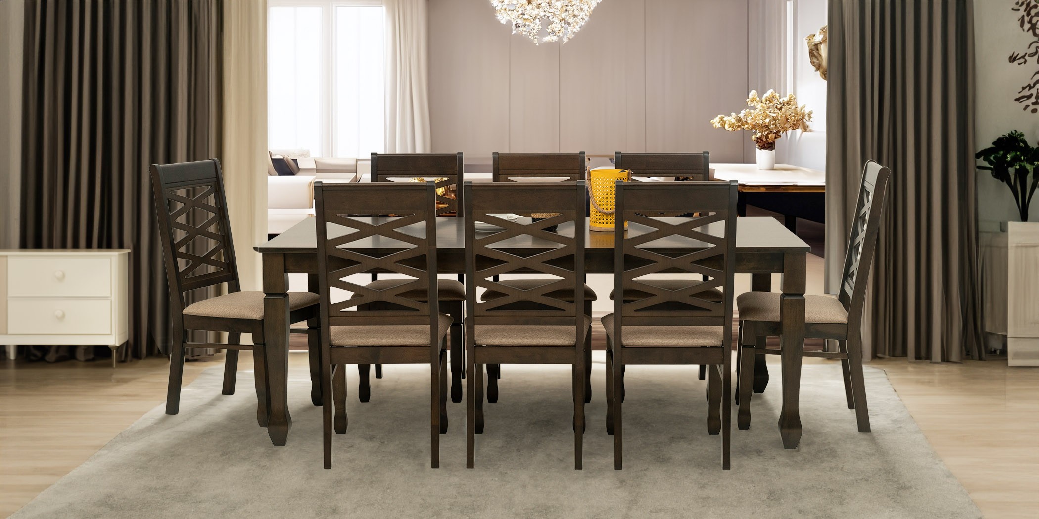 Nairobi Table and 8 chairs Rubberwood Merlot Color