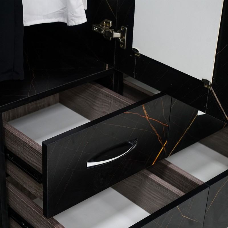 Florence Wardrobe 4 Doors MDF Black Flake Drawer & Mirror