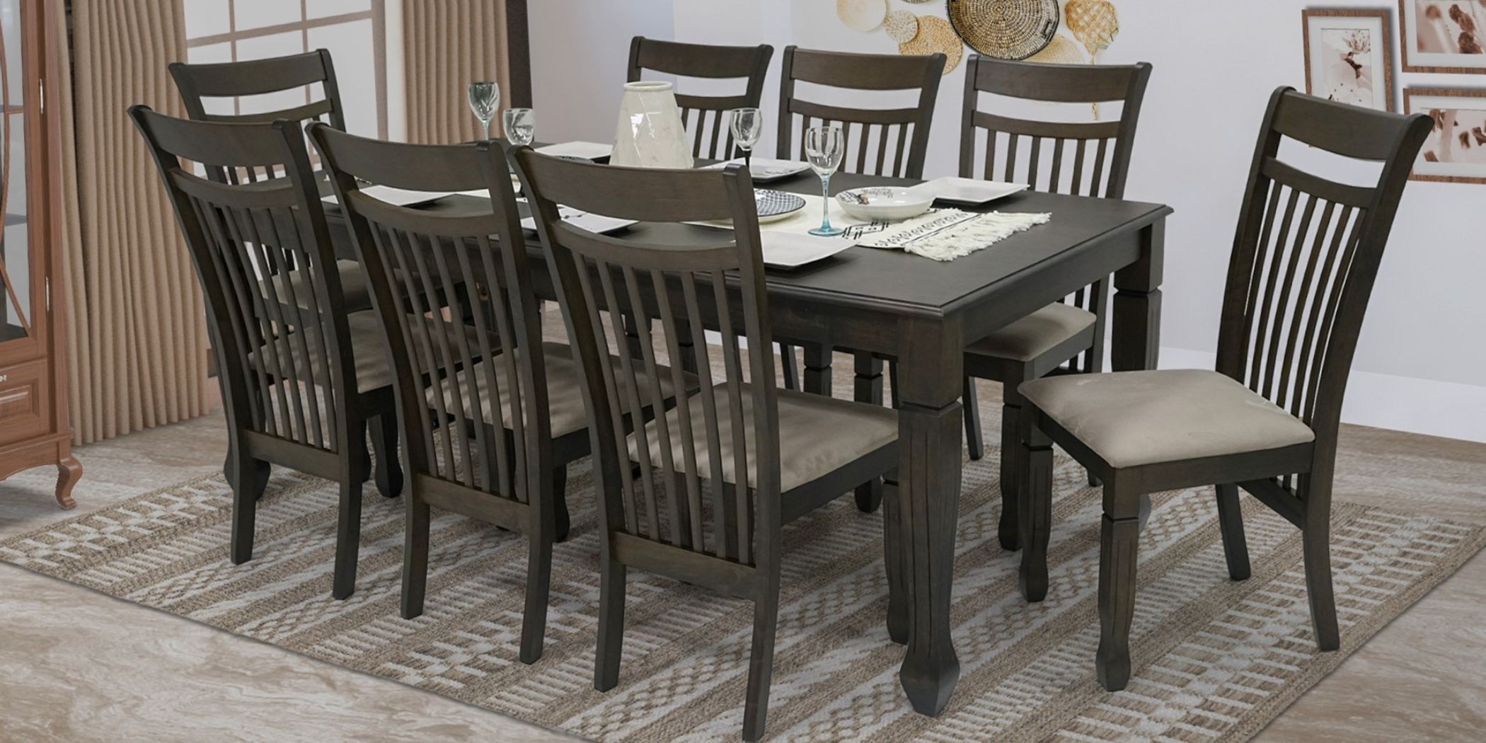 Lexus Table and 8 Chairs Brown Rubberwood