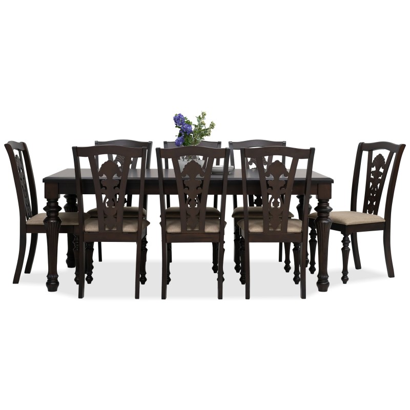 Hilton Table and 8 Chairs Dark Walnut Rubberwood